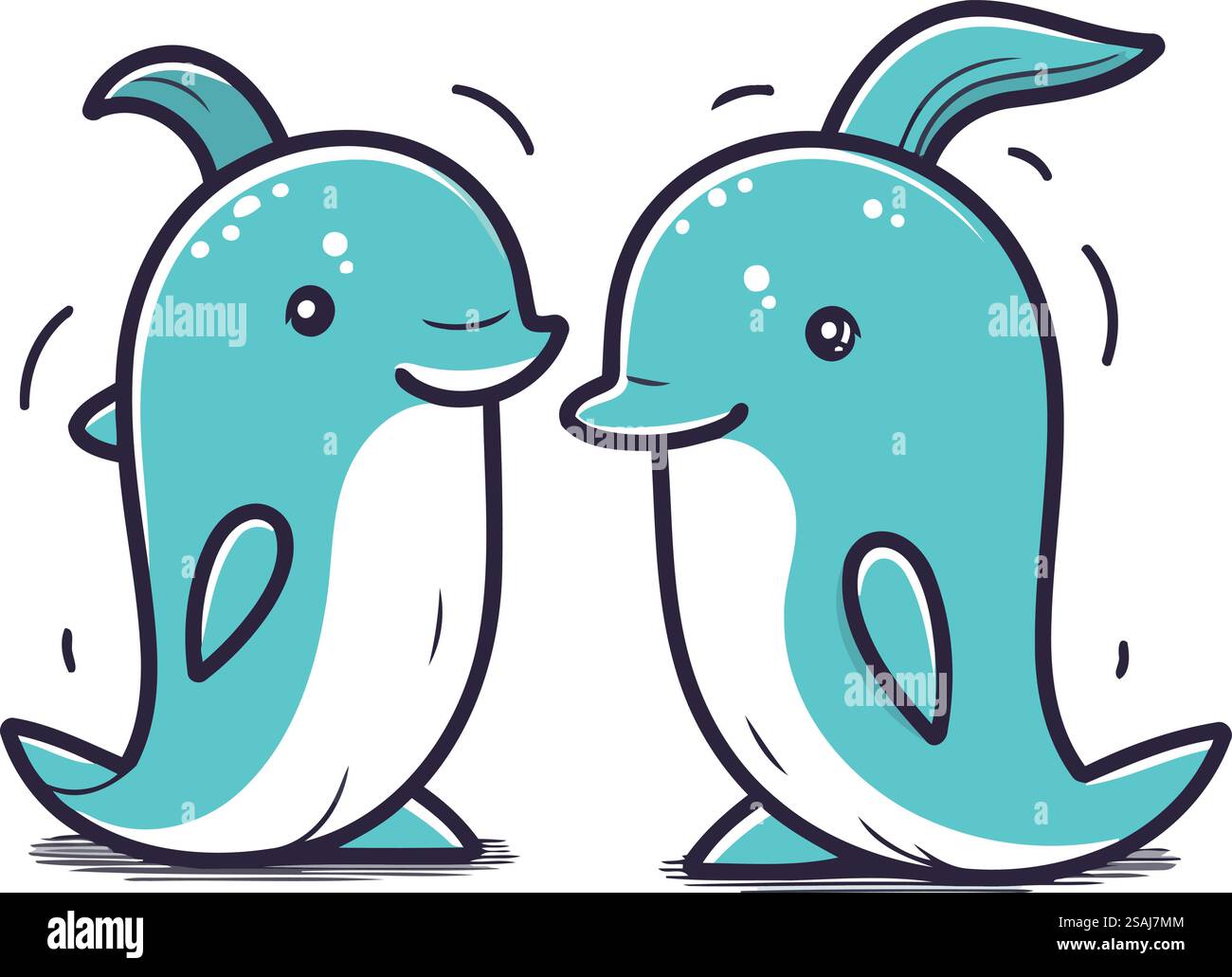 Two cute cartoon whales. sketch for your design. Vector illustration ...