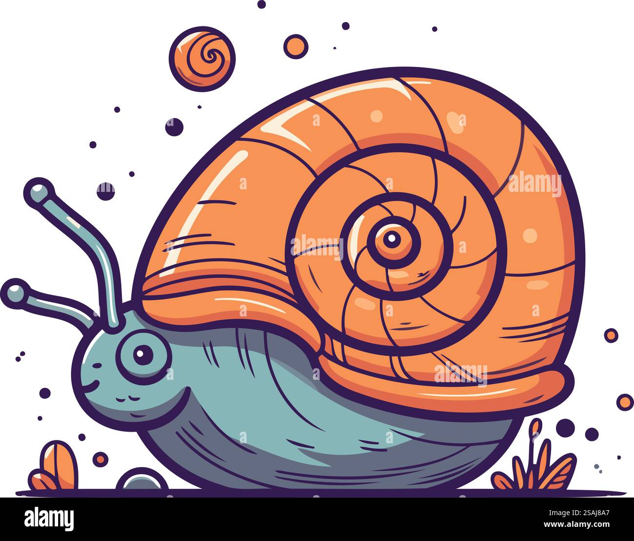 Cute cartoon snail. Vector illustration. Isolated on white background ...