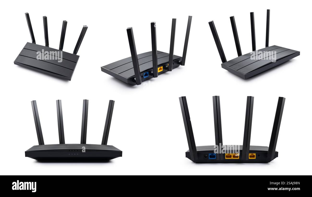 Set with modern Wi-Fi routers on white background Stock Photo - Alamy