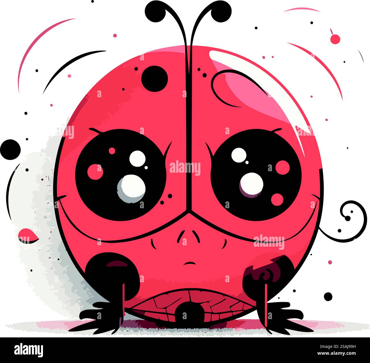Cute cartoon ladybug with big eyes. Vector illustration on white ...