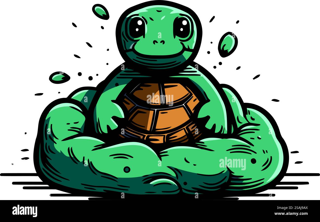 Cute turtle in the pool. Vector illustration of a cartoon turtle Stock ...