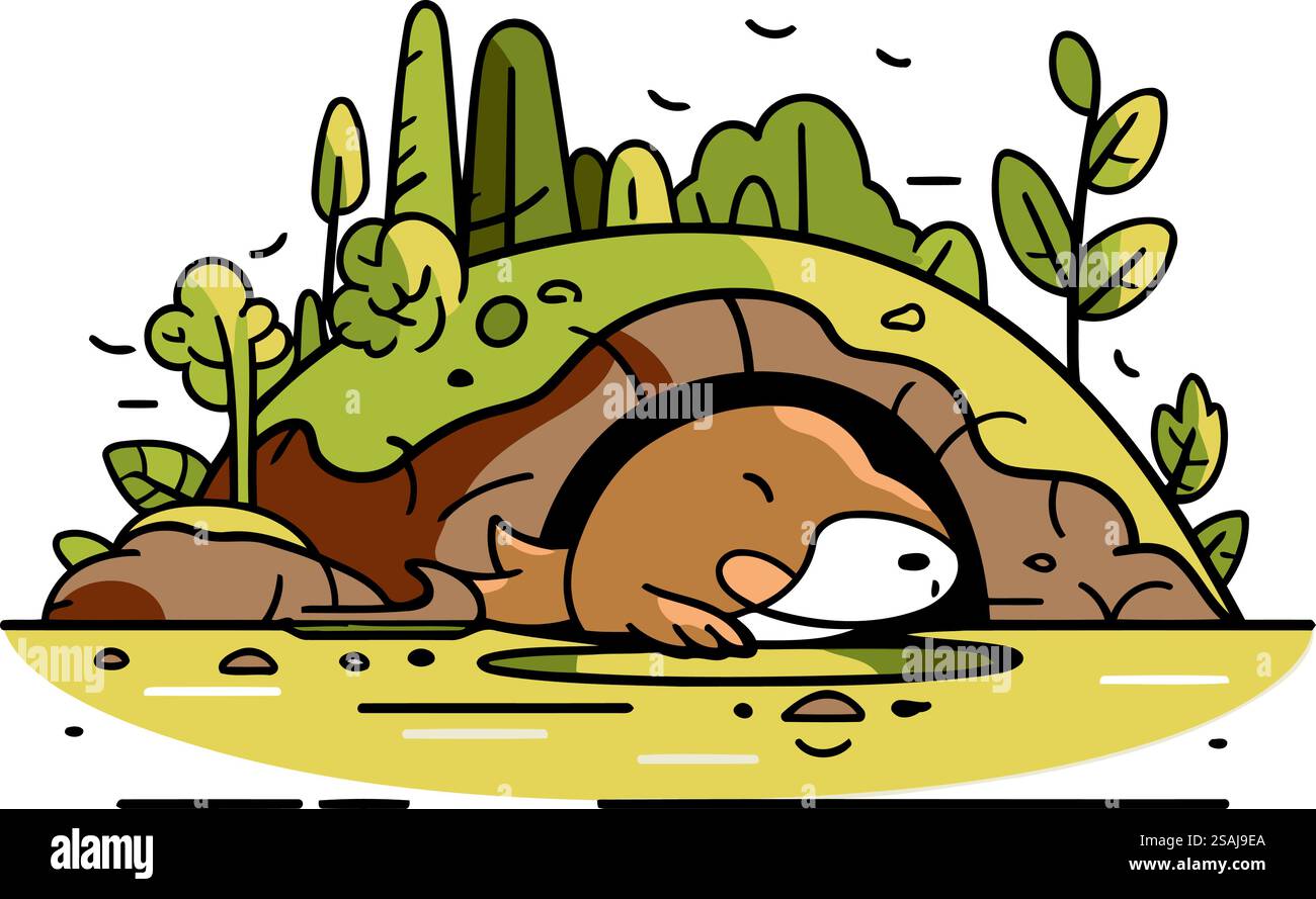Cute cartoon turtle sleeping on the ground in the jungle. Vector ...