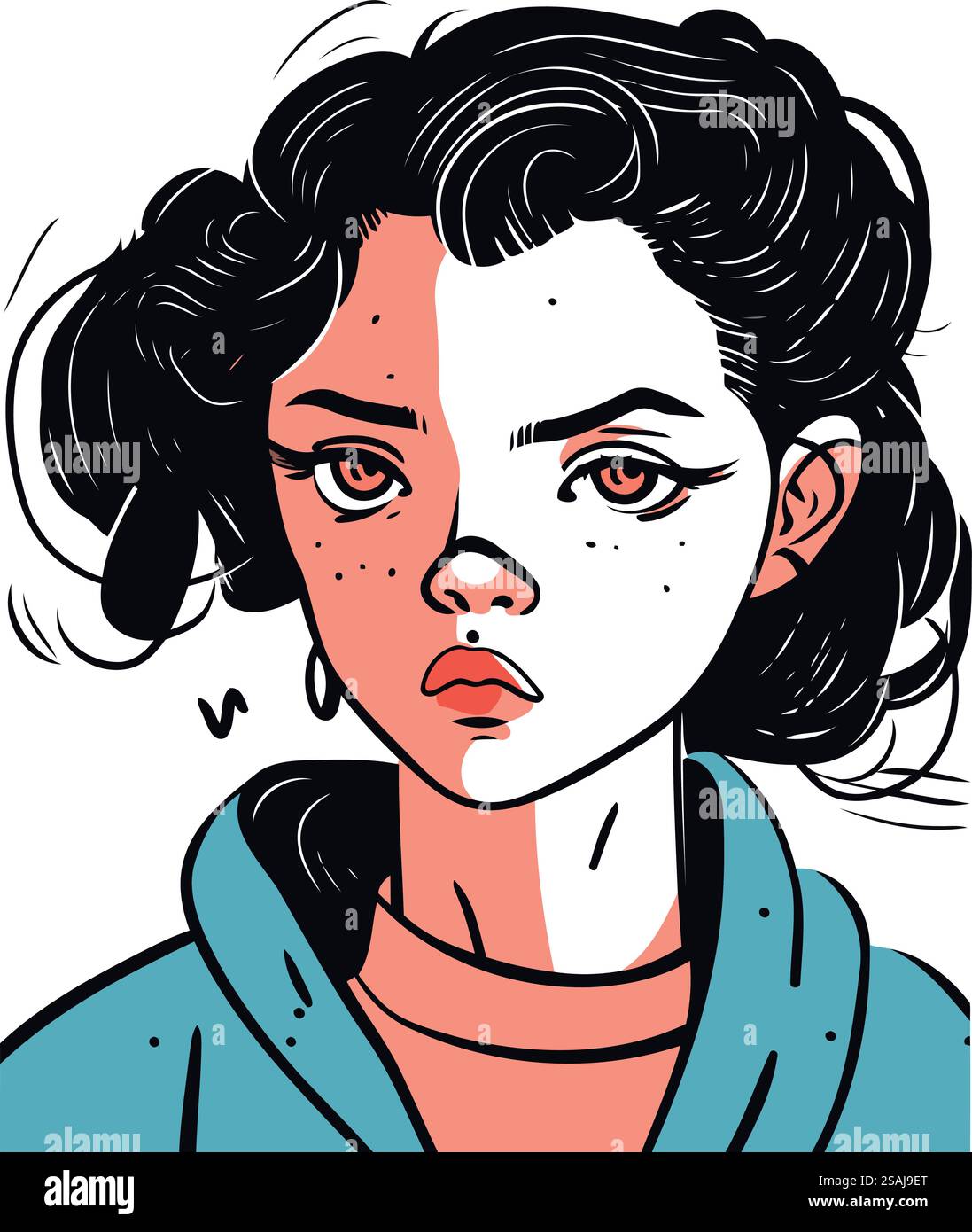 Vector illustration of a girl in comics style. The girl is sad Stock ...