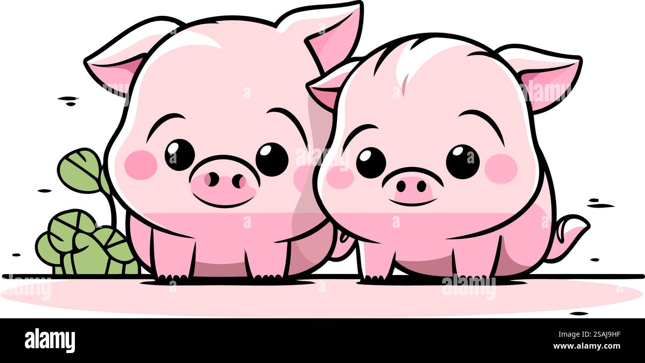 Cute cartoon pig. Vector illustration. Isolated on white background ...