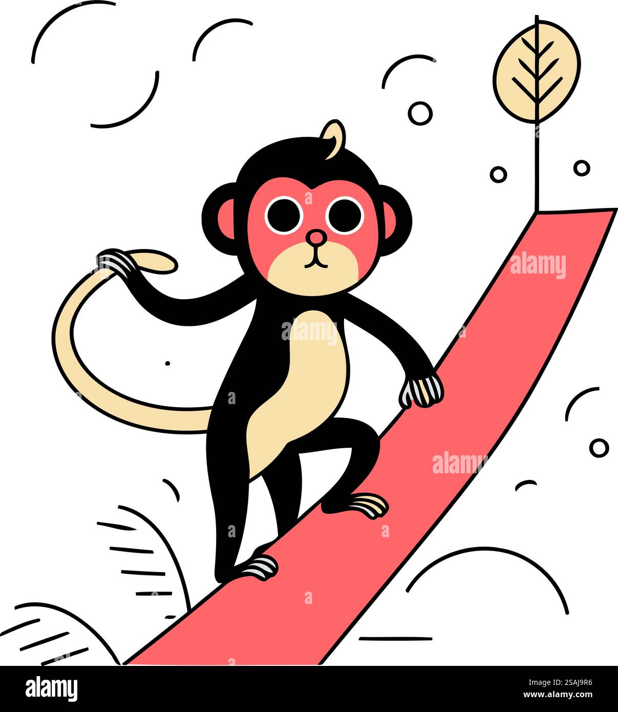 Cute monkey climbing up the stairs. Vector illustration in flat style ...