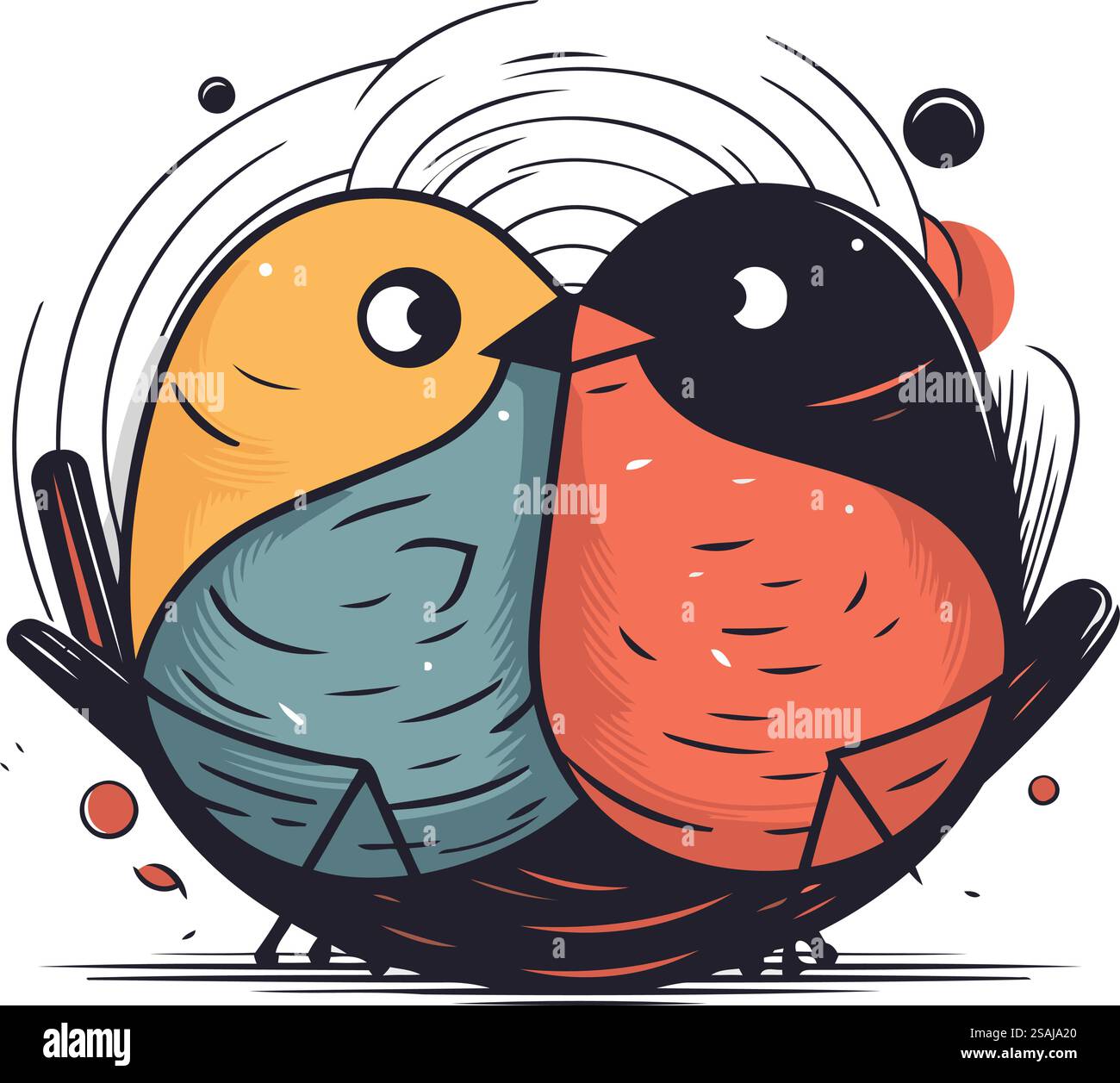 Hand drawn vector illustration of a pair of robins in a nest Stock ...