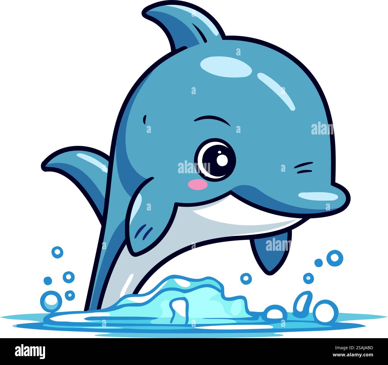 Cute cartoon dolphin jumping out of the water. Vector illustration ...