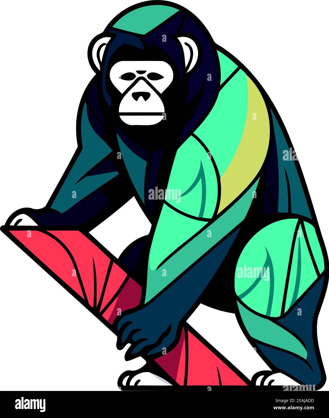 Chimpanzee sitting and reading a book. Vector illustration Stock Vector ...