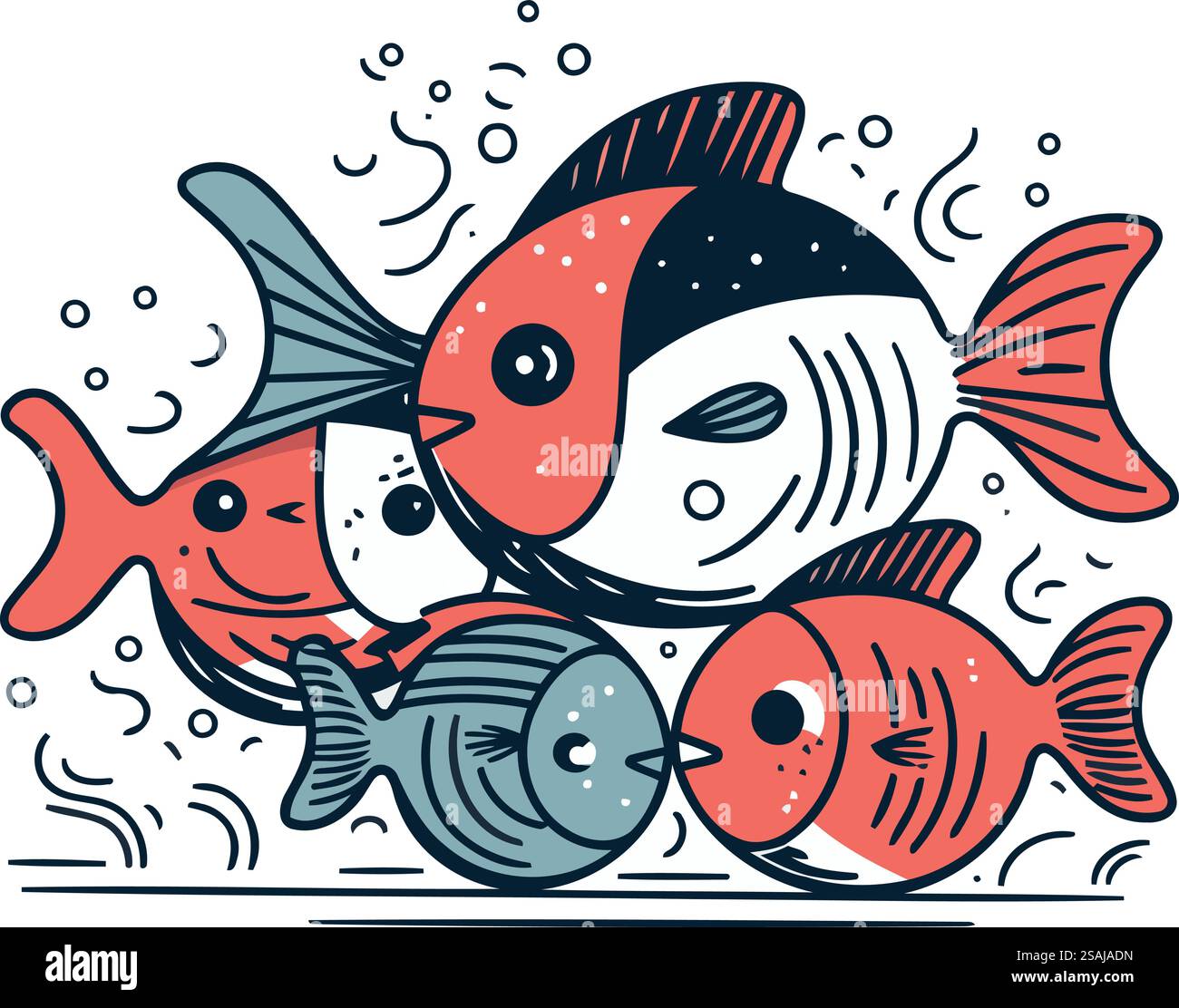 Cute cartoon fish family. Hand drawn vector illustration for your ...