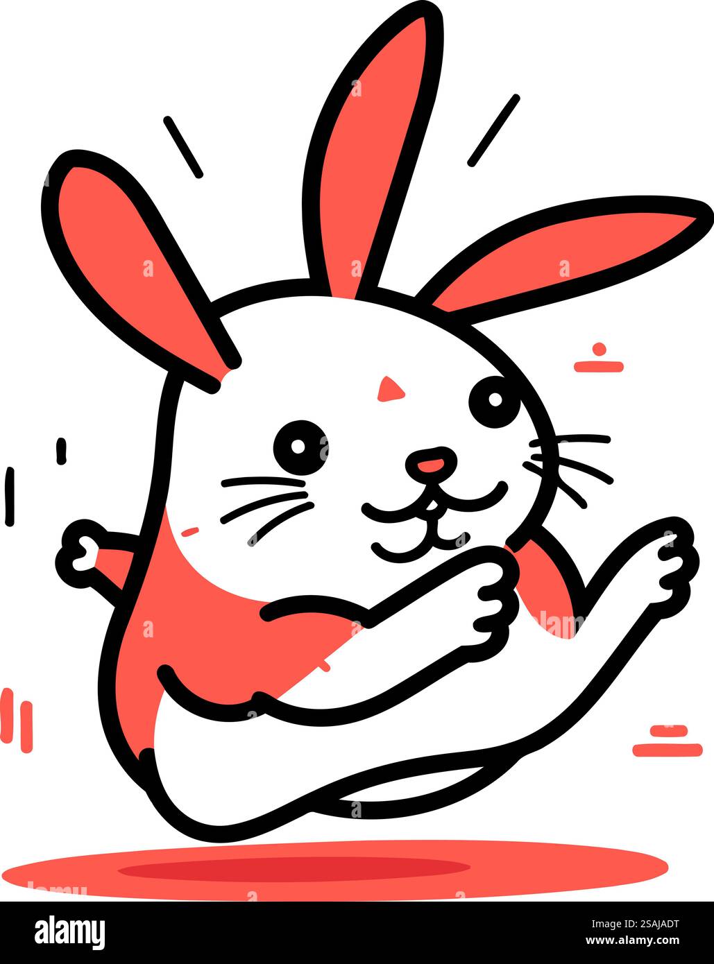 Cute rabbit jumping and running. Vector illustration in line style ...