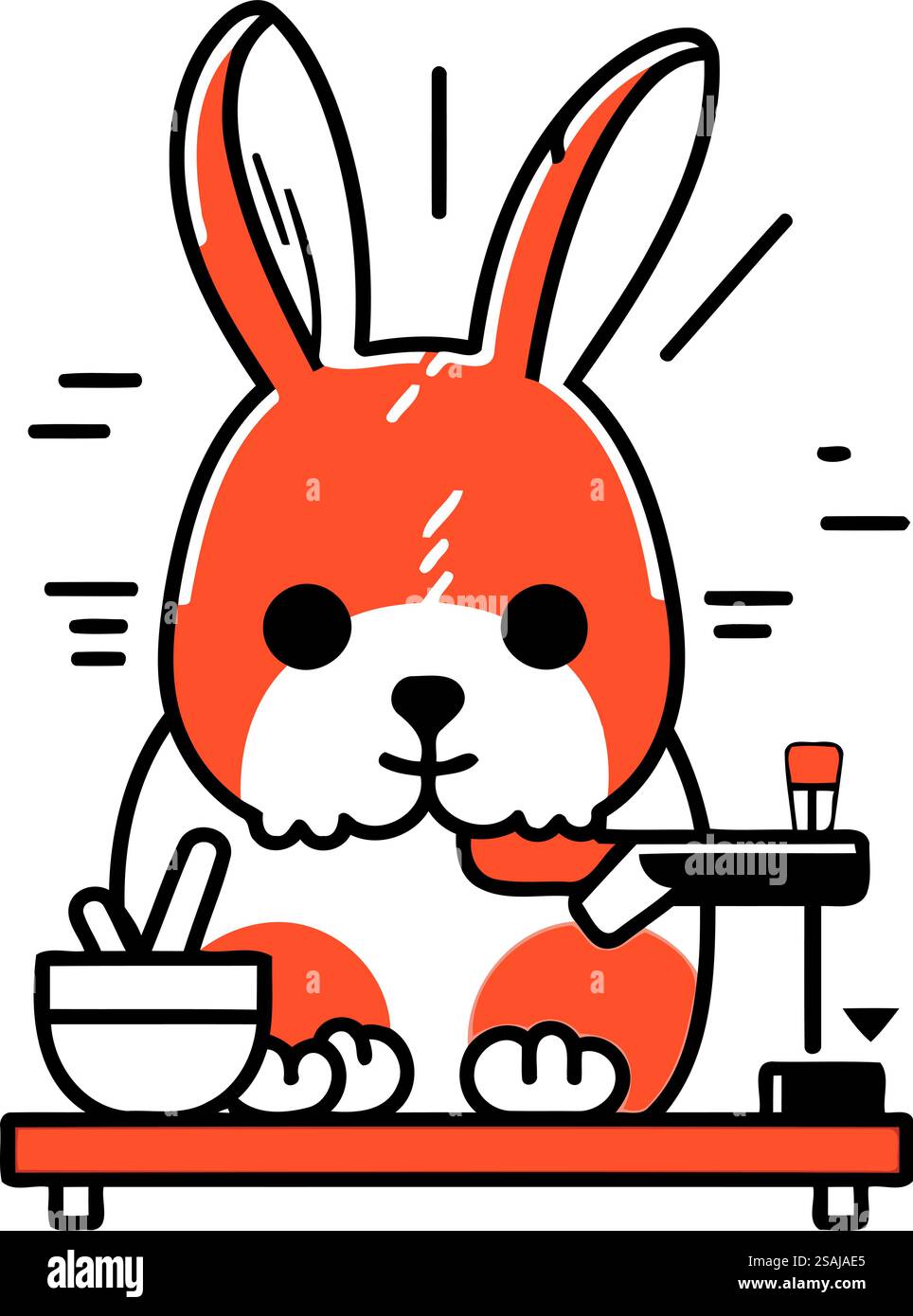 Cute red hare with a bowl of soup. Vector illustration Stock Vector ...