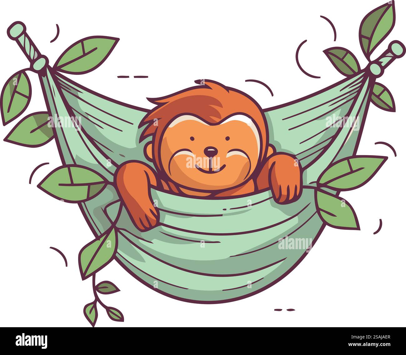 Cute cartoon monkey sleeping in a hammock. Vector illustration Stock ...