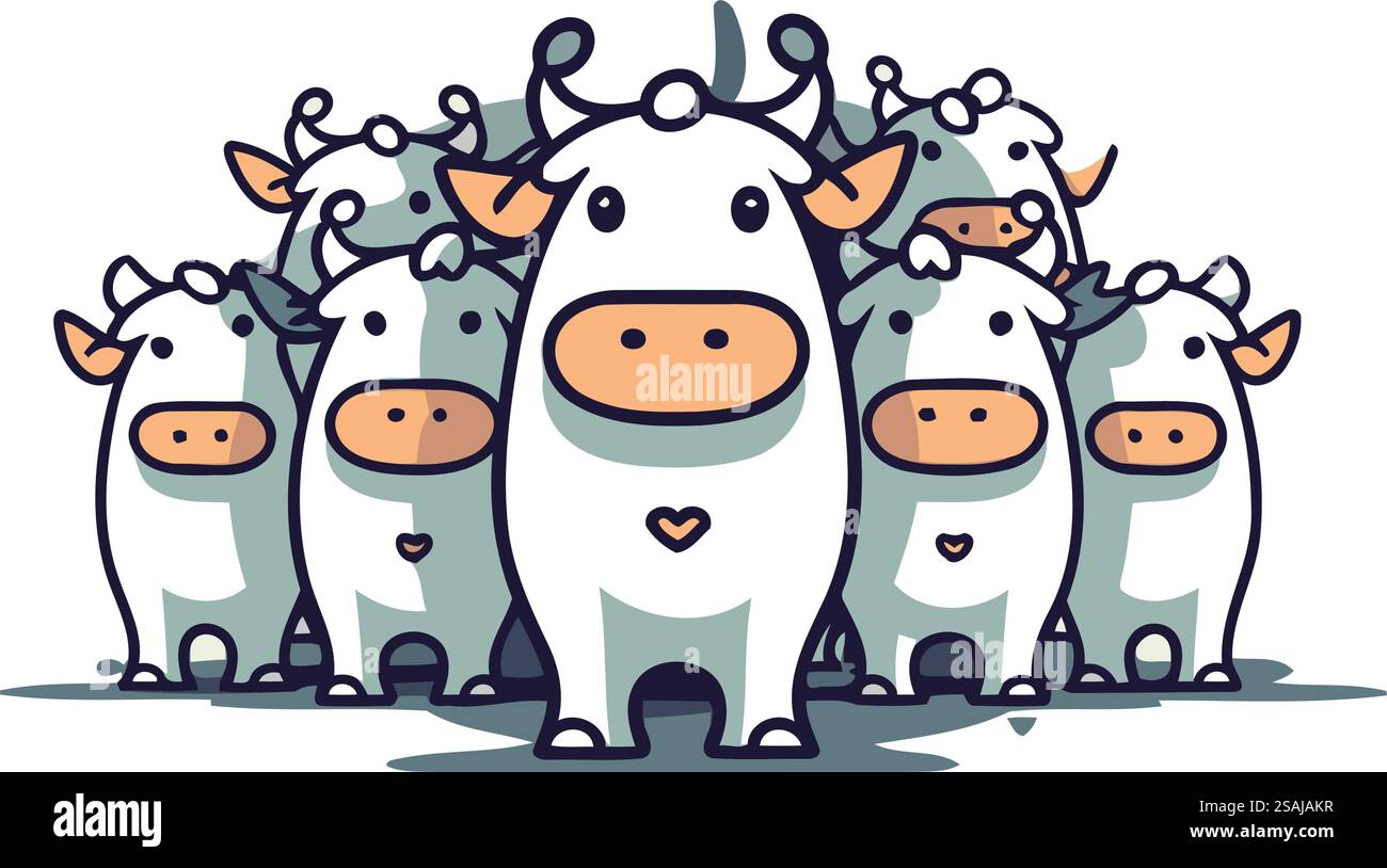 Vector illustration of cute cartoon cows with crowns on their heads ...