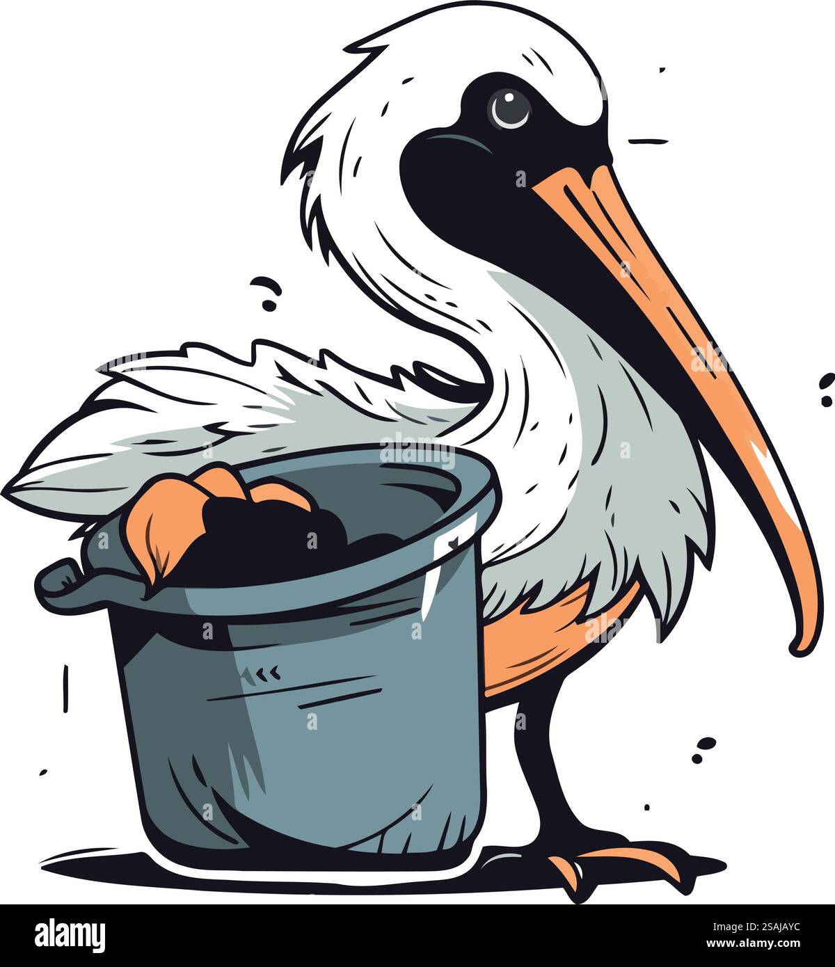 Pelican with bucket of food. Vector illustration in cartoon style Stock ...
