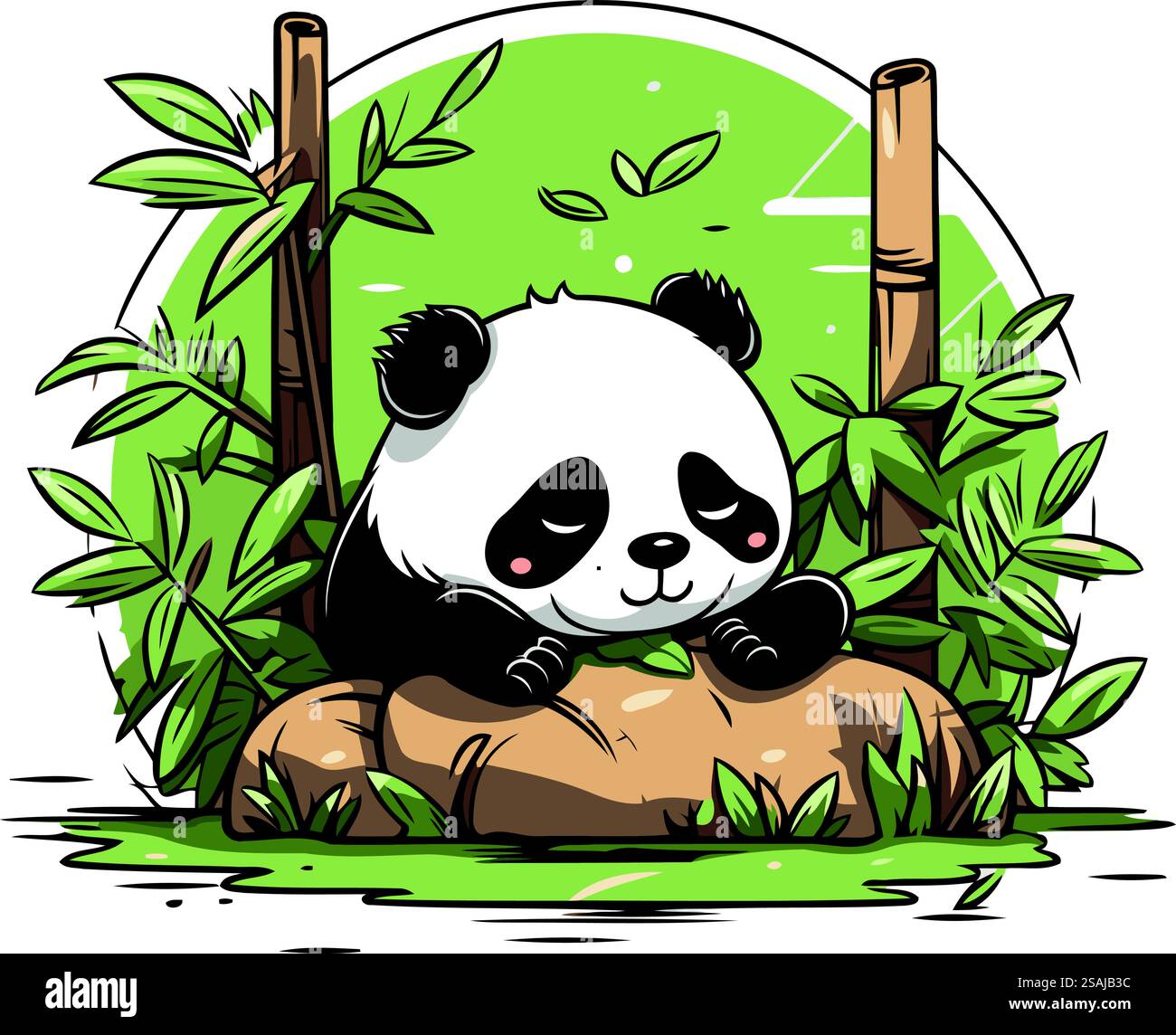 Cute panda bear sleeping in bamboo garden. Vector illustration Stock ...