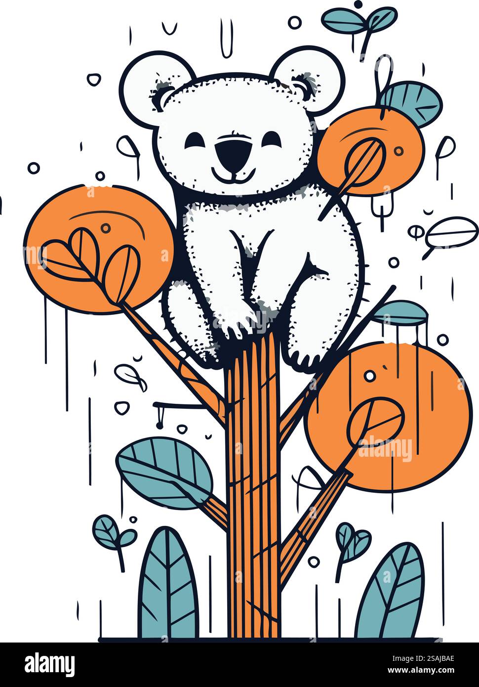 Cute hand drawn panda sitting on a tree. Vector illustration Stock ...