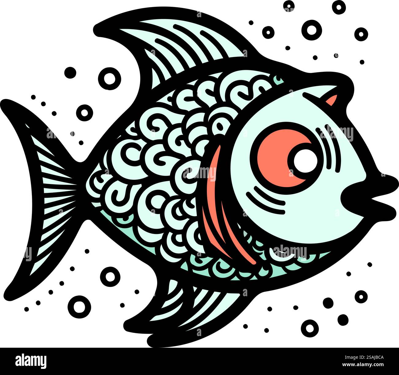Hand drawn fish with ornament. Vector illustration in doodle style ...