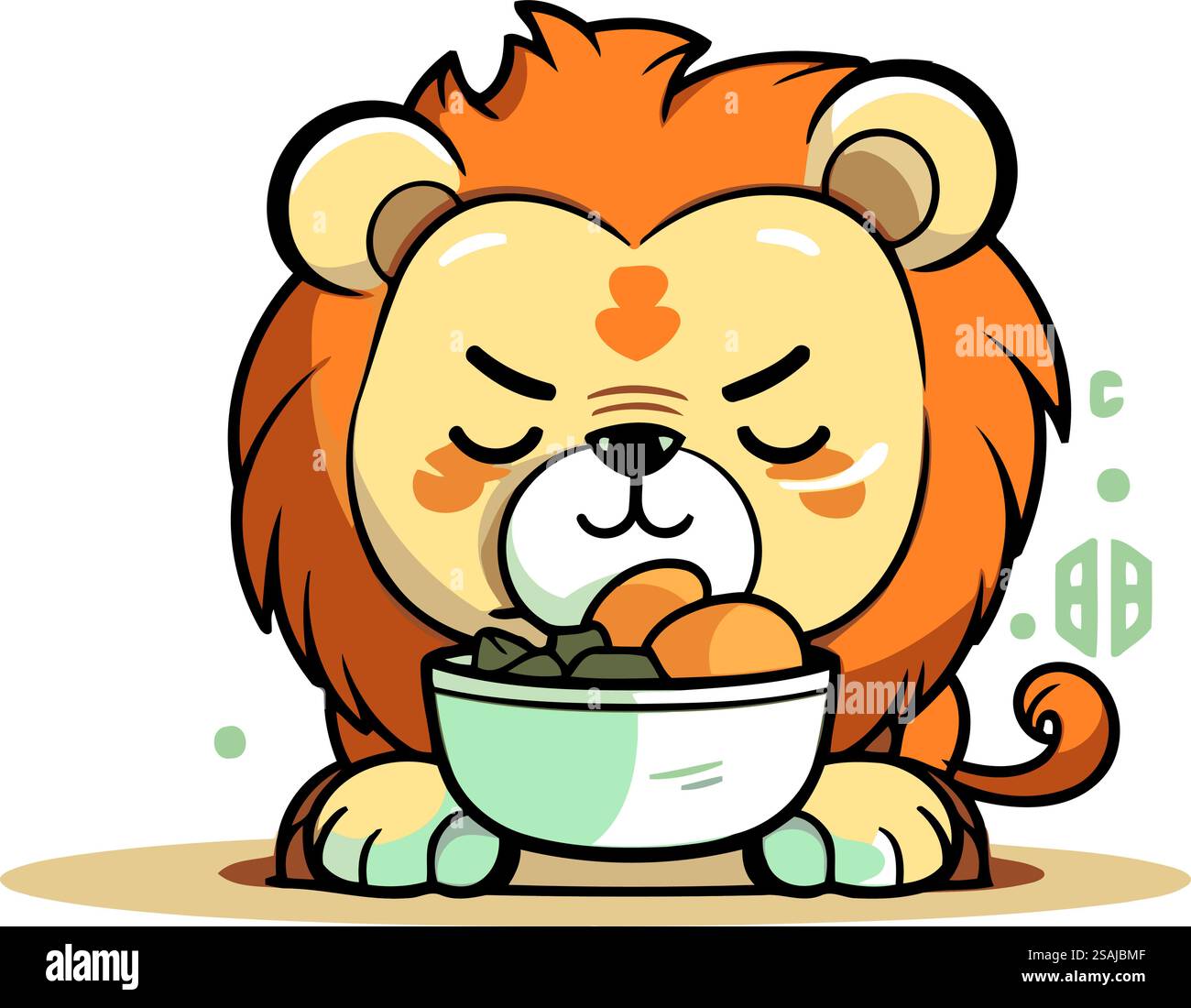 Lion eating a bowl of food. Cute cartoon vector illustration Stock ...