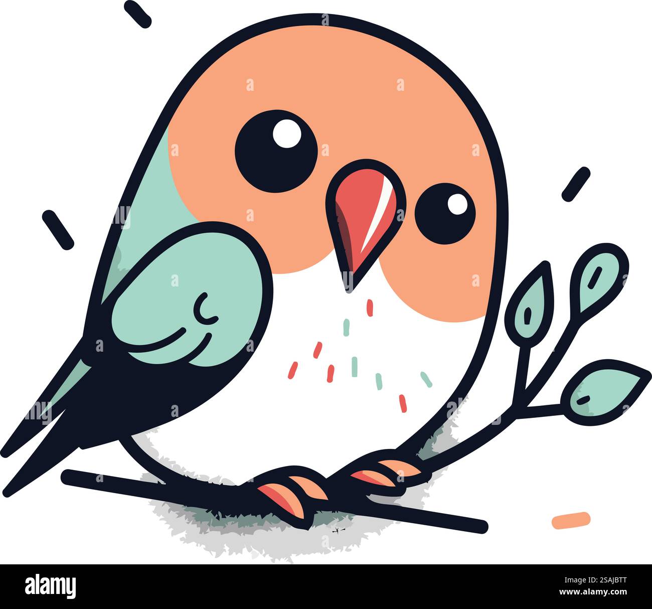 Cute cartoon bird on a branch. Hand drawn vector illustration Stock ...