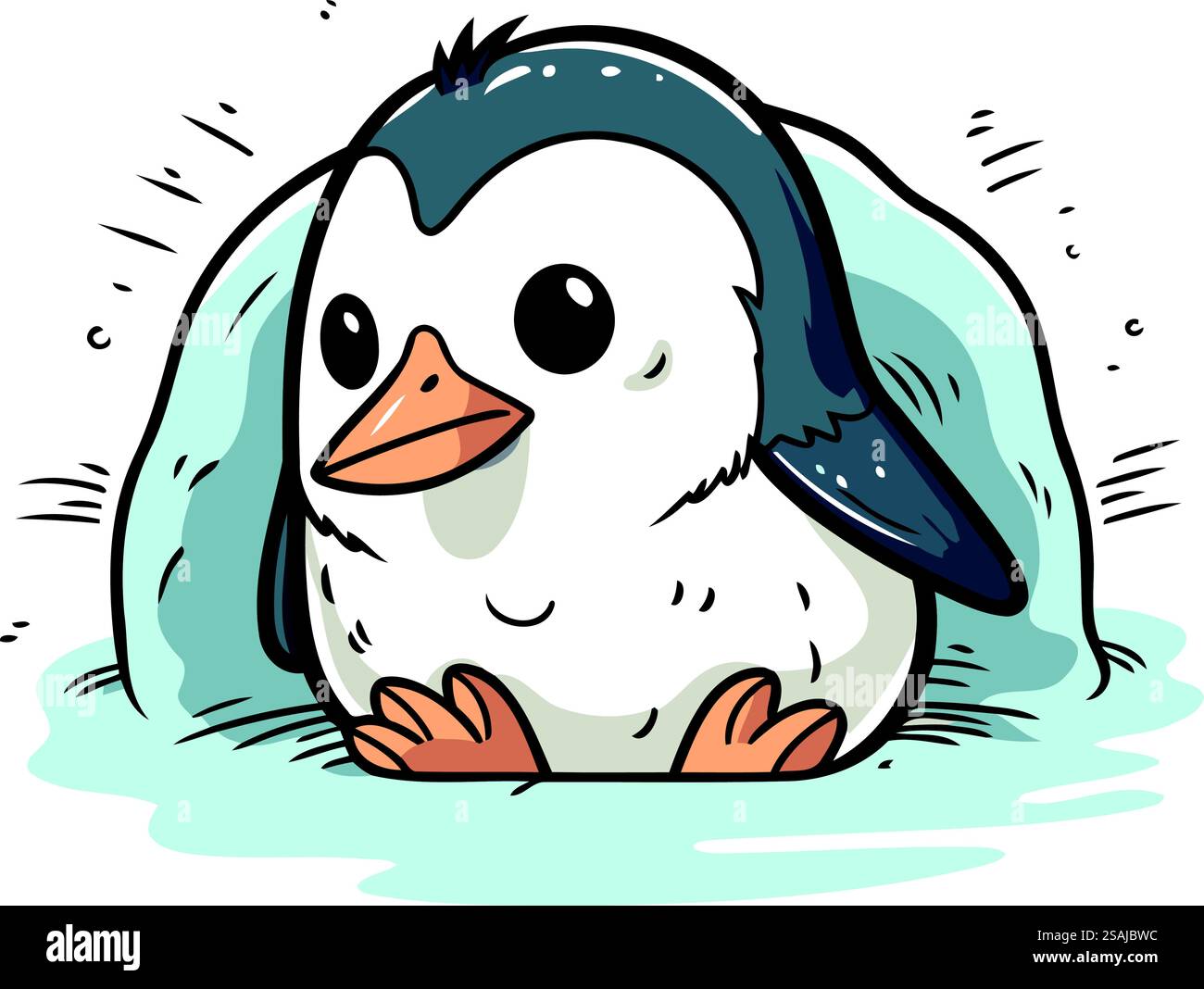 Cute penguin in water. Vector illustration isolated on white background ...