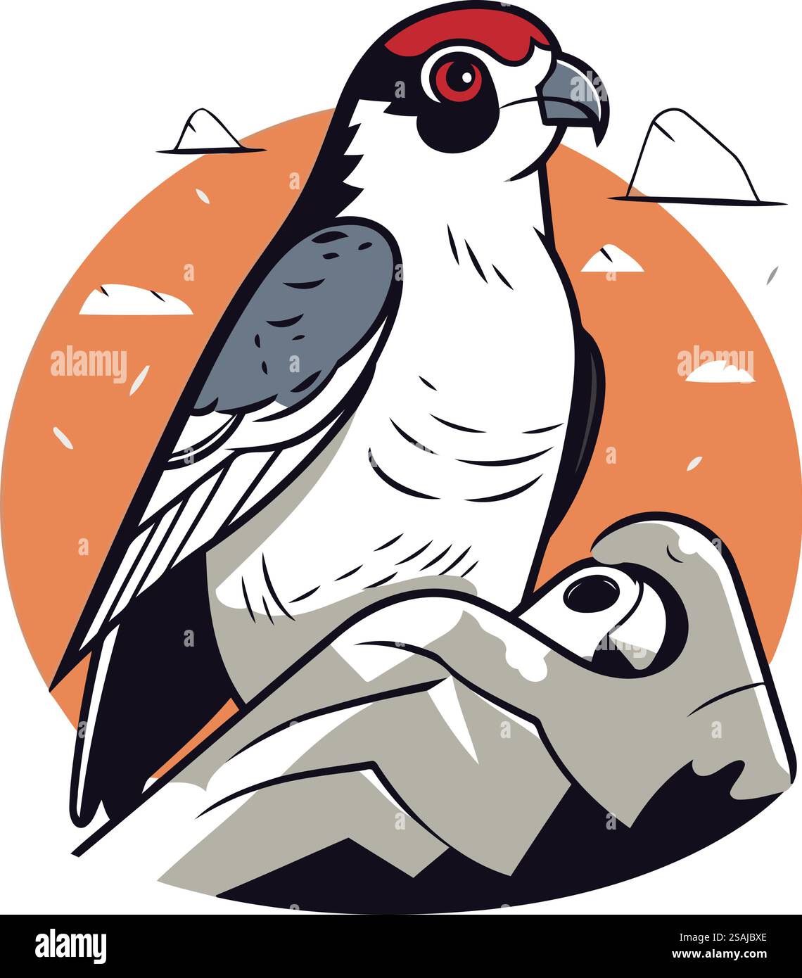 Crested cardinal sitting on a rock. Vector illustration in cartoon ...
