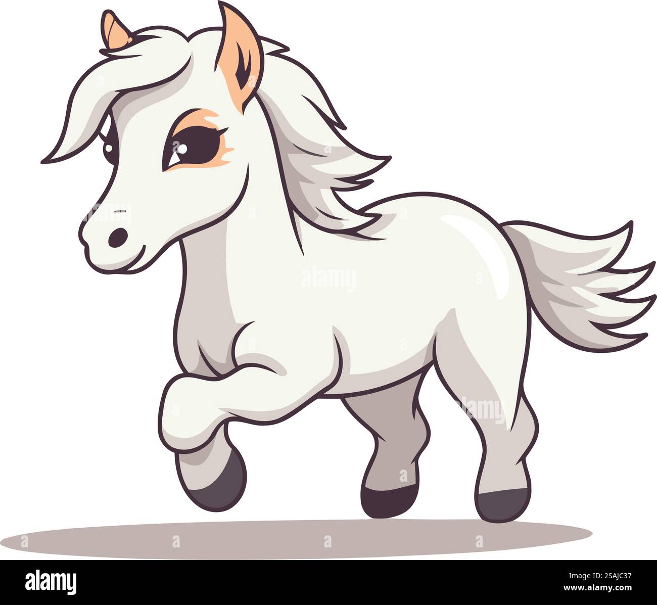 Cute cartoon white pony isolated on white background. Vector ...