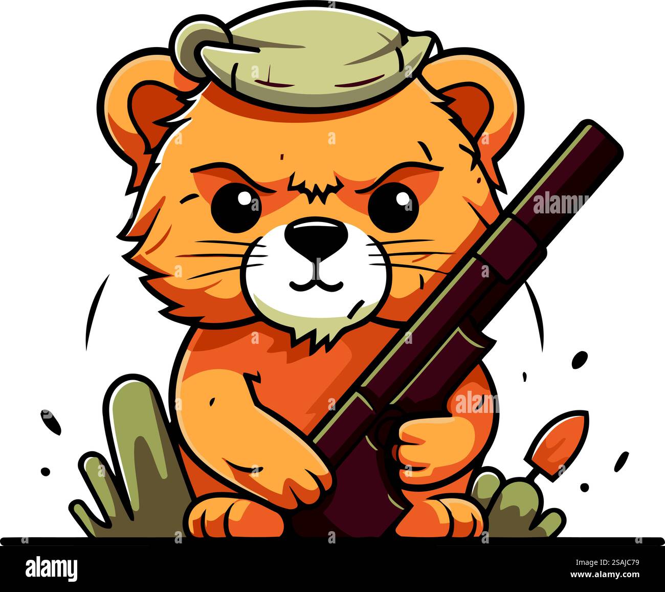 Cute cartoon beaver in a cap with a gun. Vector illustration Stock ...