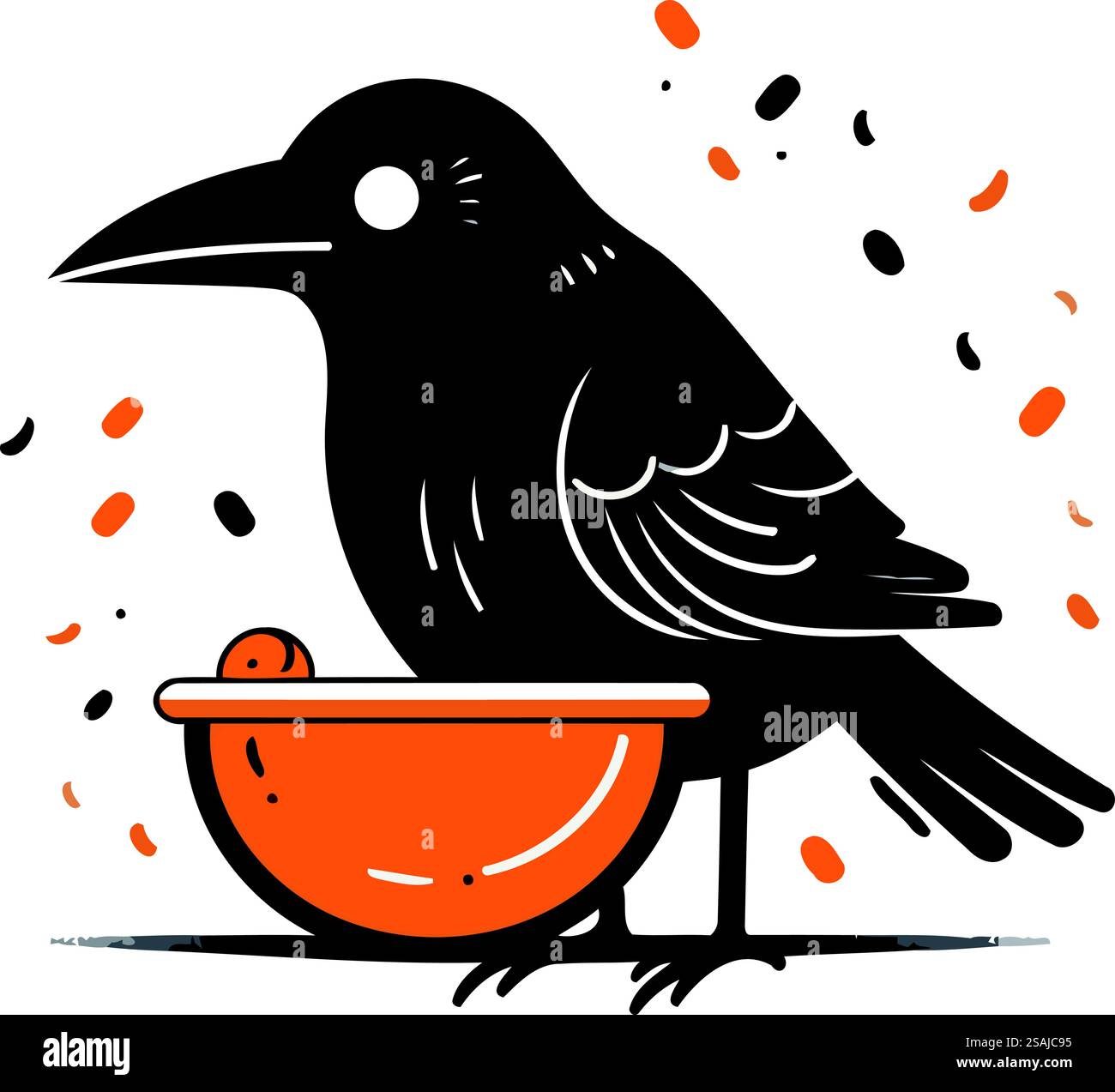 Crow and bowl with food. Vector illustration in cartoon style Stock ...