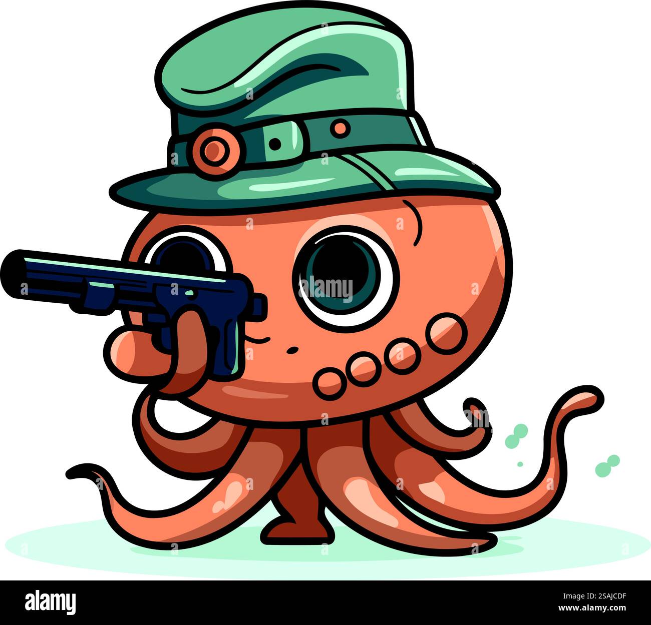 Cartoon octopus in a hat with a gun. Vector illustration Stock Vector ...