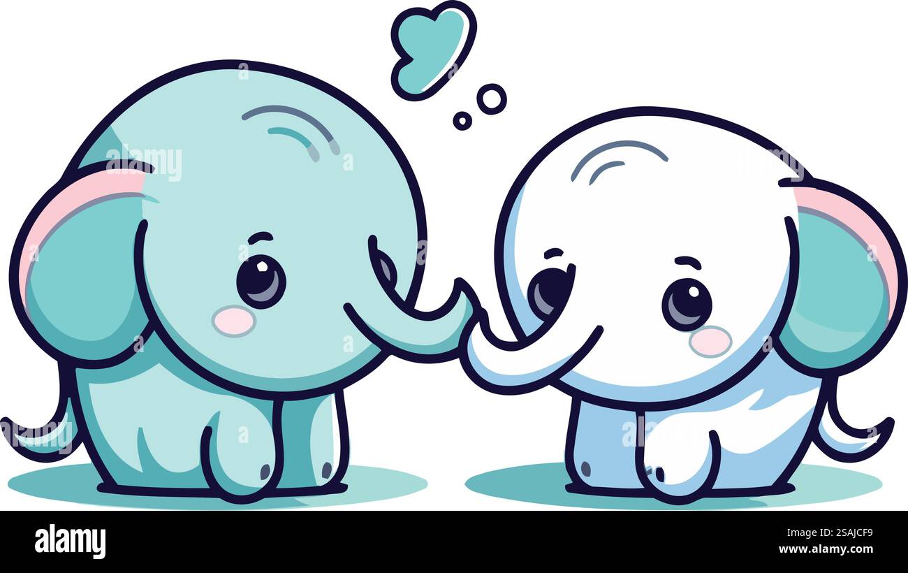 Cute cartoon elephant couple. Vector illustration isolated on white ...