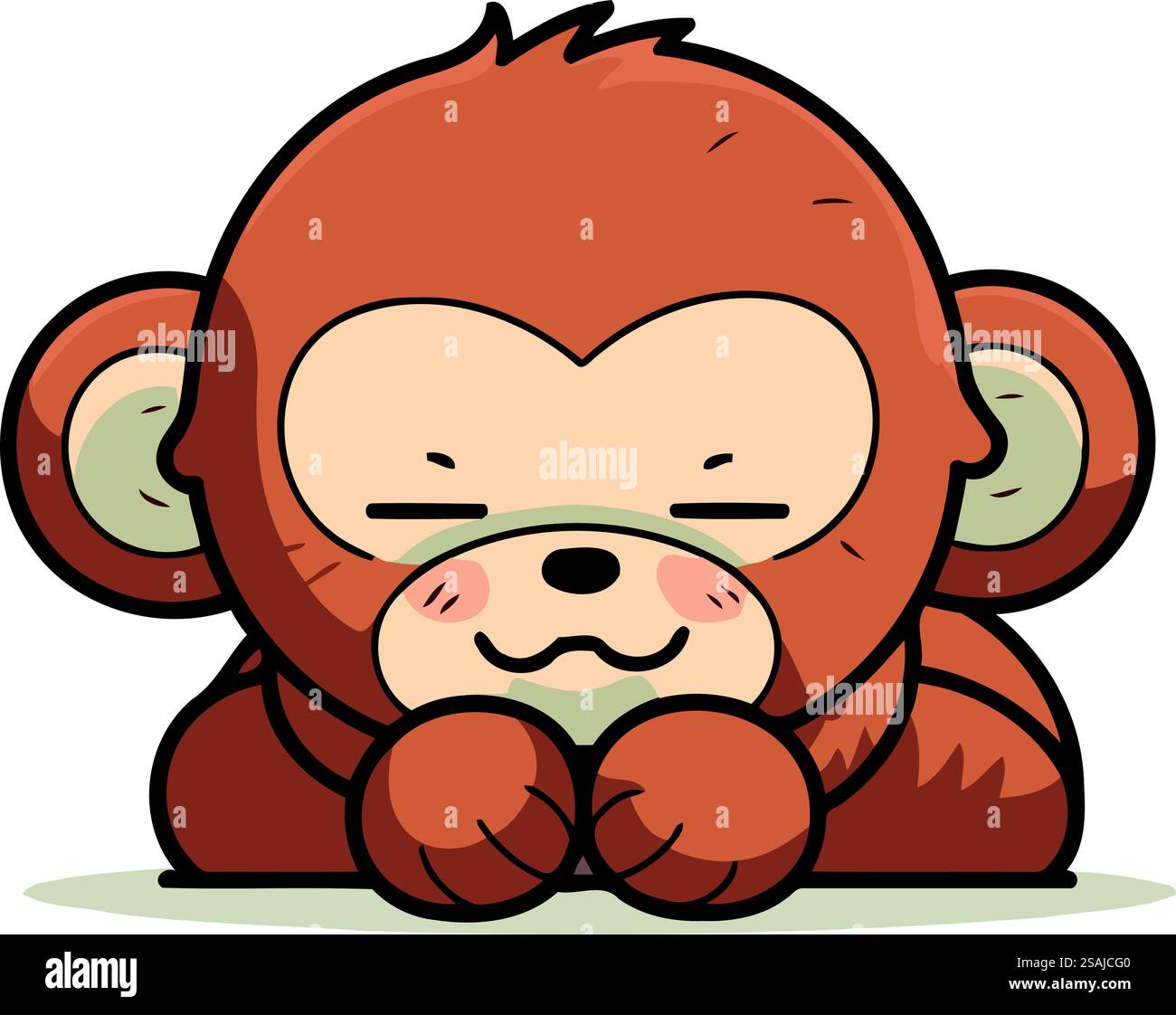 Cute cartoon monkey with sad face. Vector illustration isolated on ...