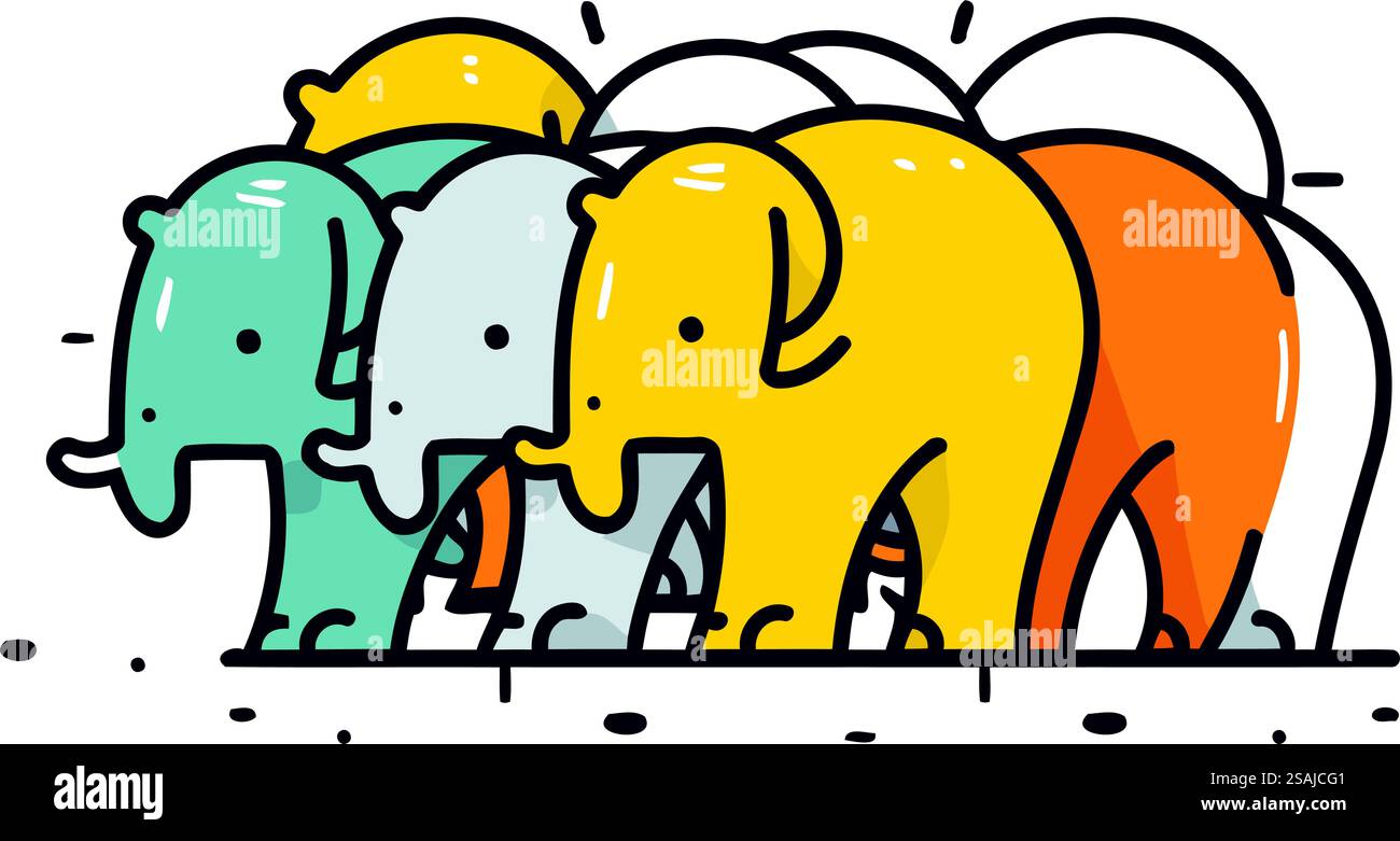 Elephants in line art style. Vector illustration isolated on white ...