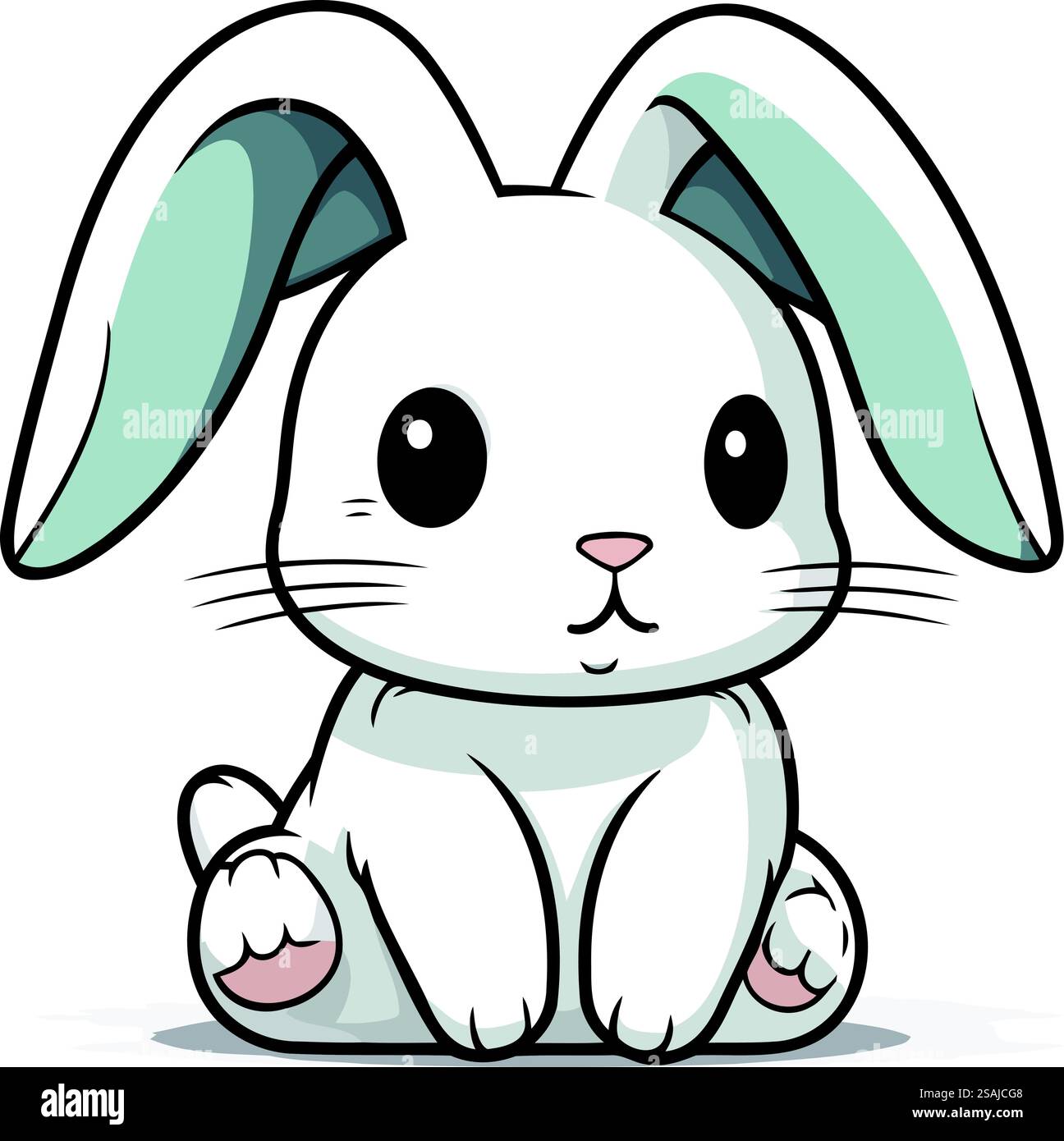Cute white bunny on a white background. Vector cartoon illustration ...
