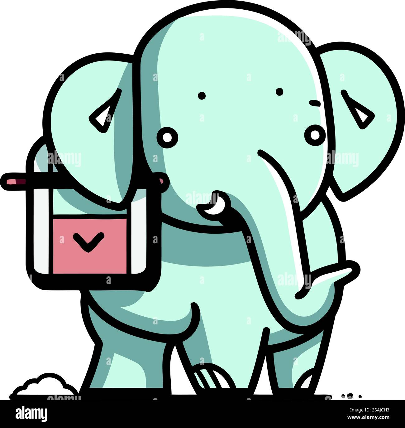 Cute cartoon elephant with a bucket of water. Vector illustration Stock ...
