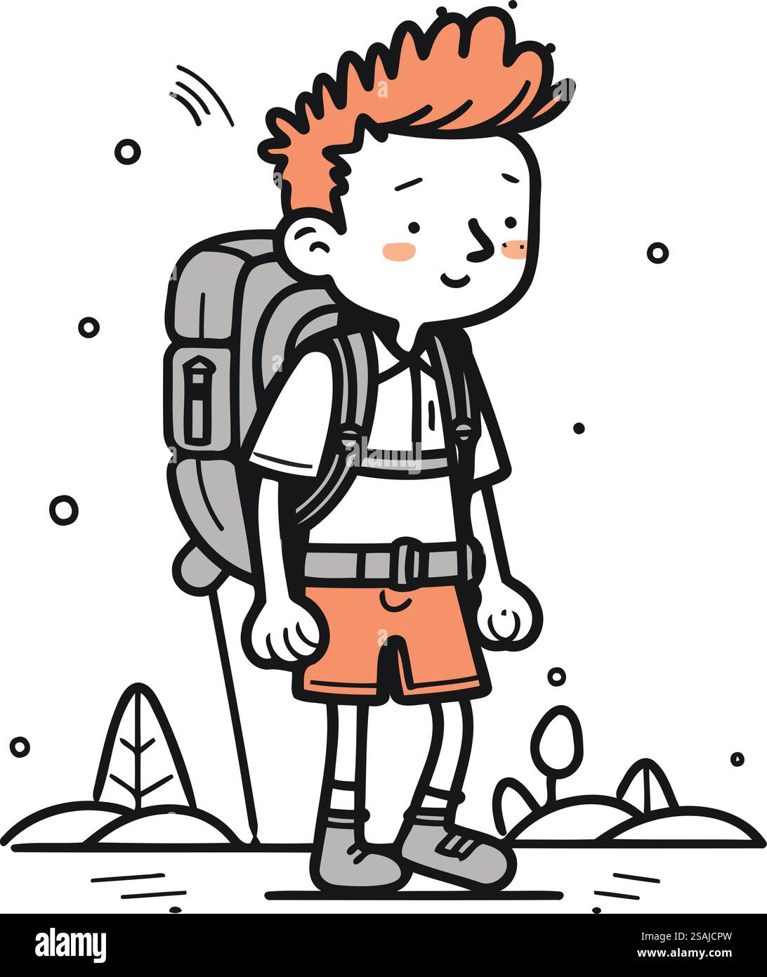 Hiking boy with backpack. Vector illustration in doodle style Stock ...
