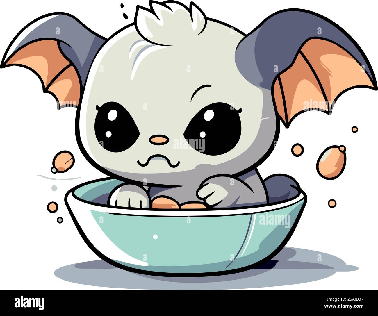 Cute little bat in bowl character vector illustration. Cartoon style ...