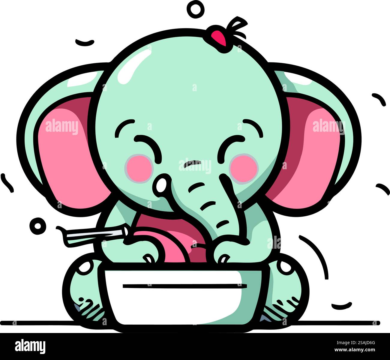 Cute elephant eating from a bowl. Vector illustration in cartoon style ...
