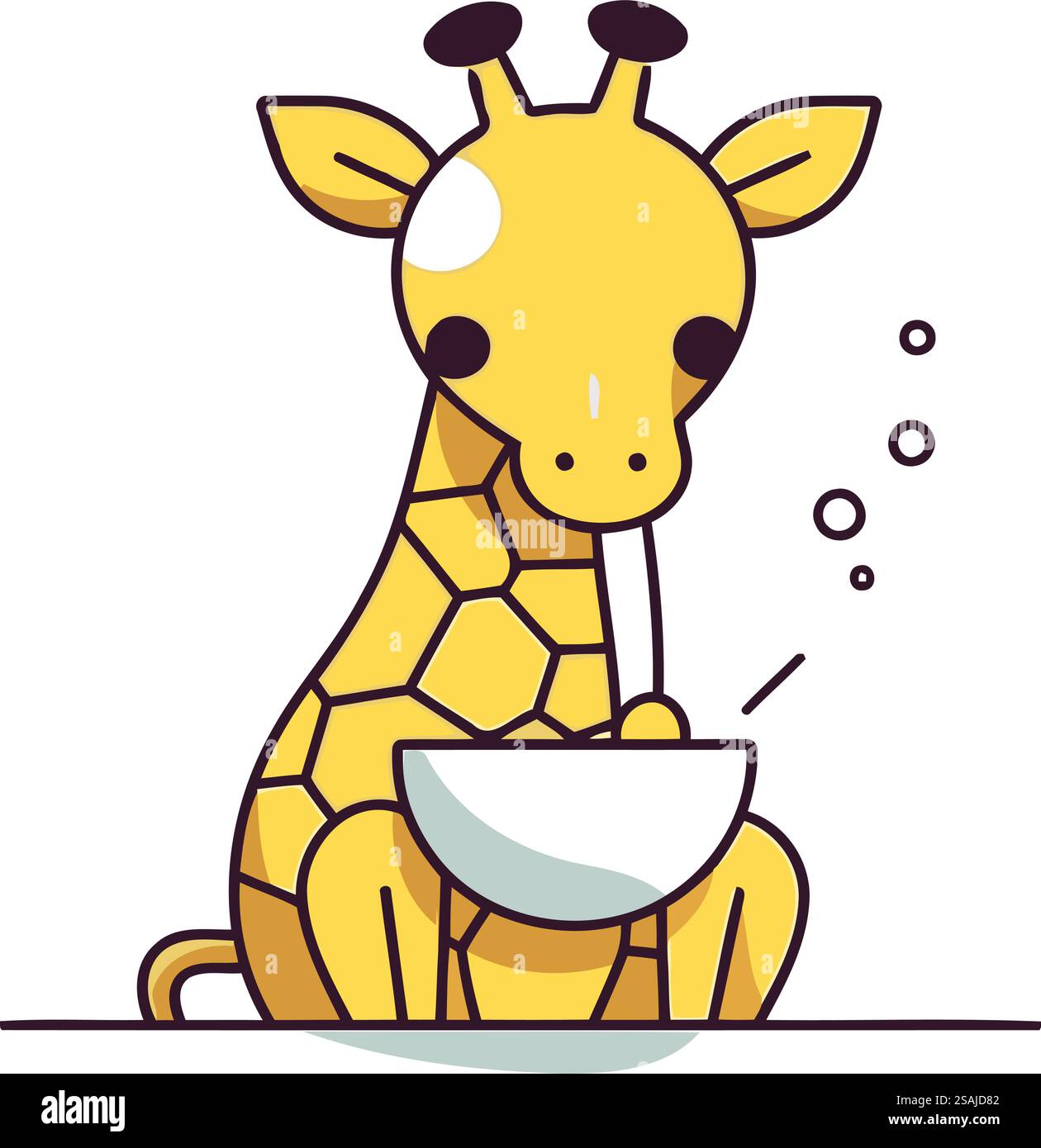 Cute giraffe with a bowl of milk. Vector illustration Stock Vector ...