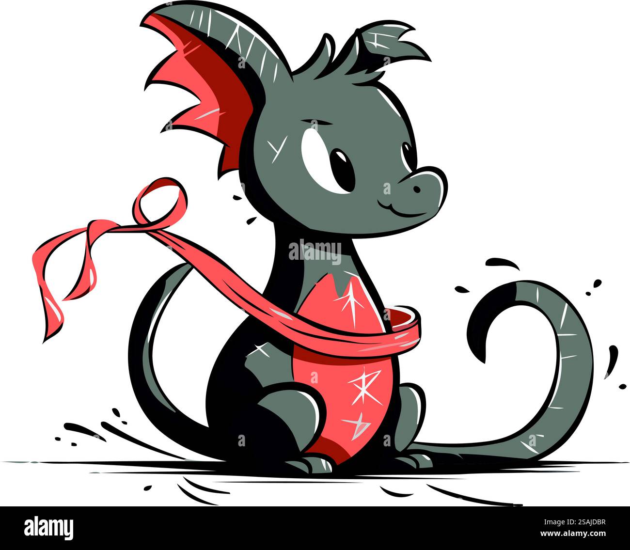 Vector illustration of a cute cartoon little mouse with a red ribbon ...