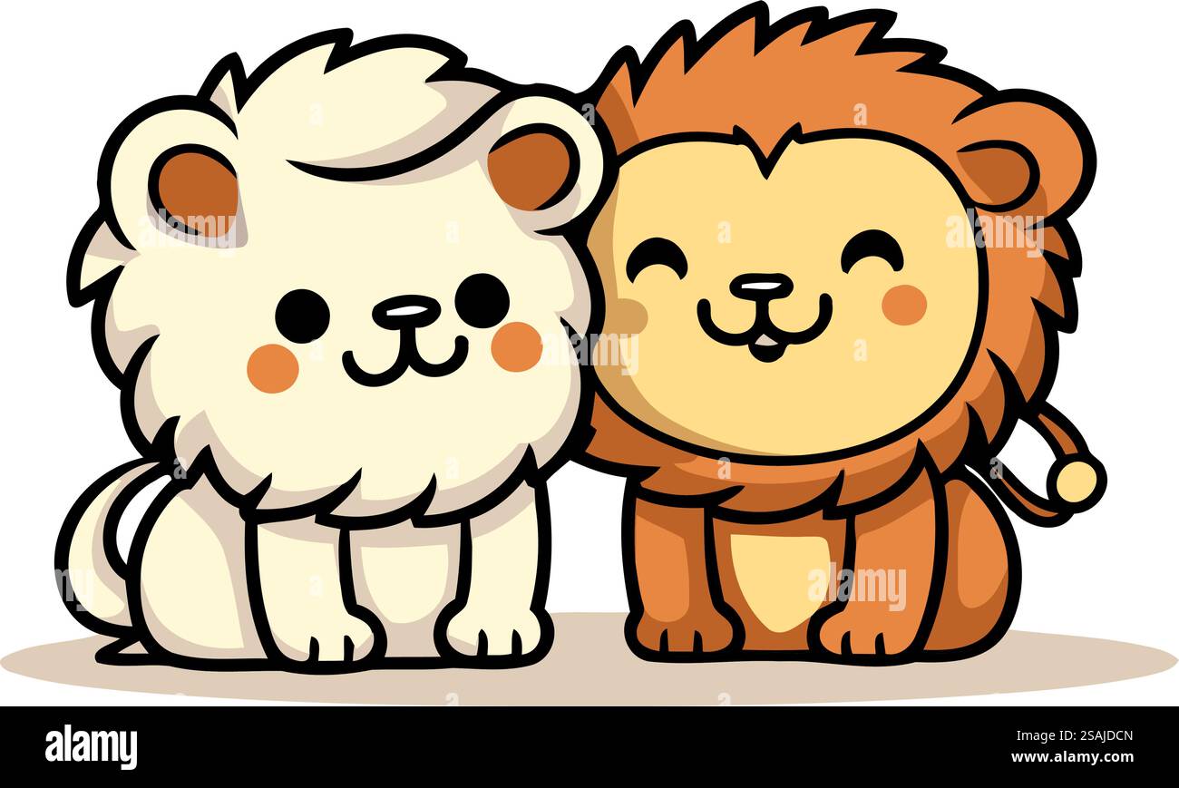 cute couple of lion and lioness characters vector illustration design ...