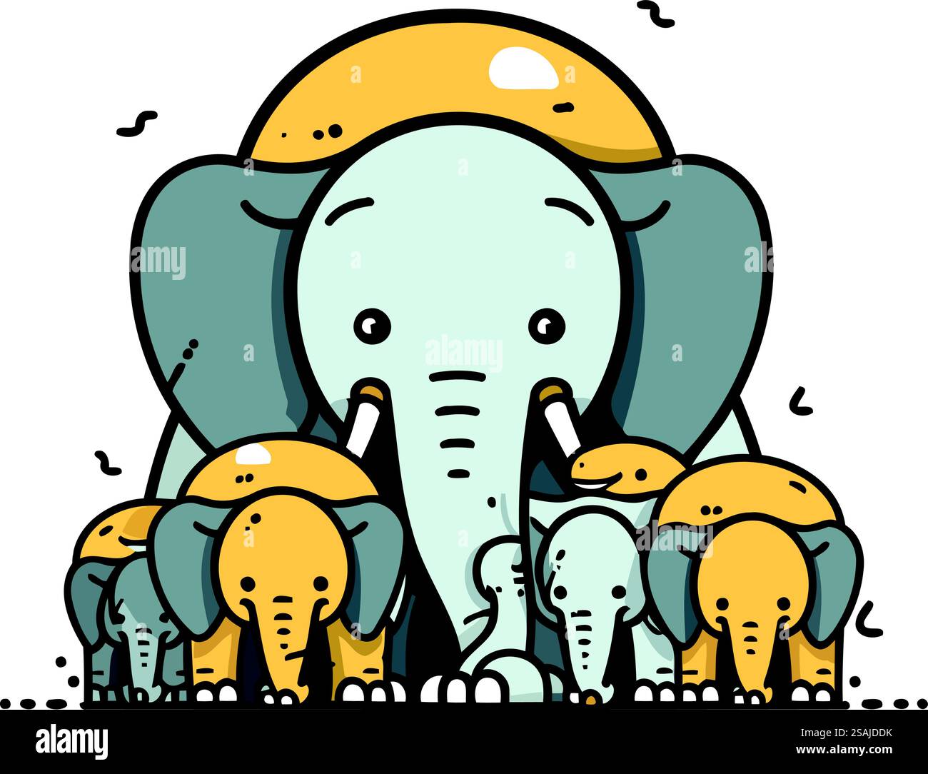 Elephants family. Cartoon vector illustration. Flat design style Stock ...