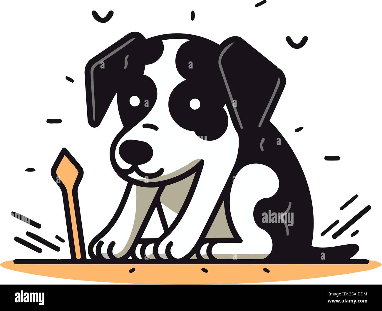 Cute cartoon dog sitting on the floor. Vector illustration in doodle ...