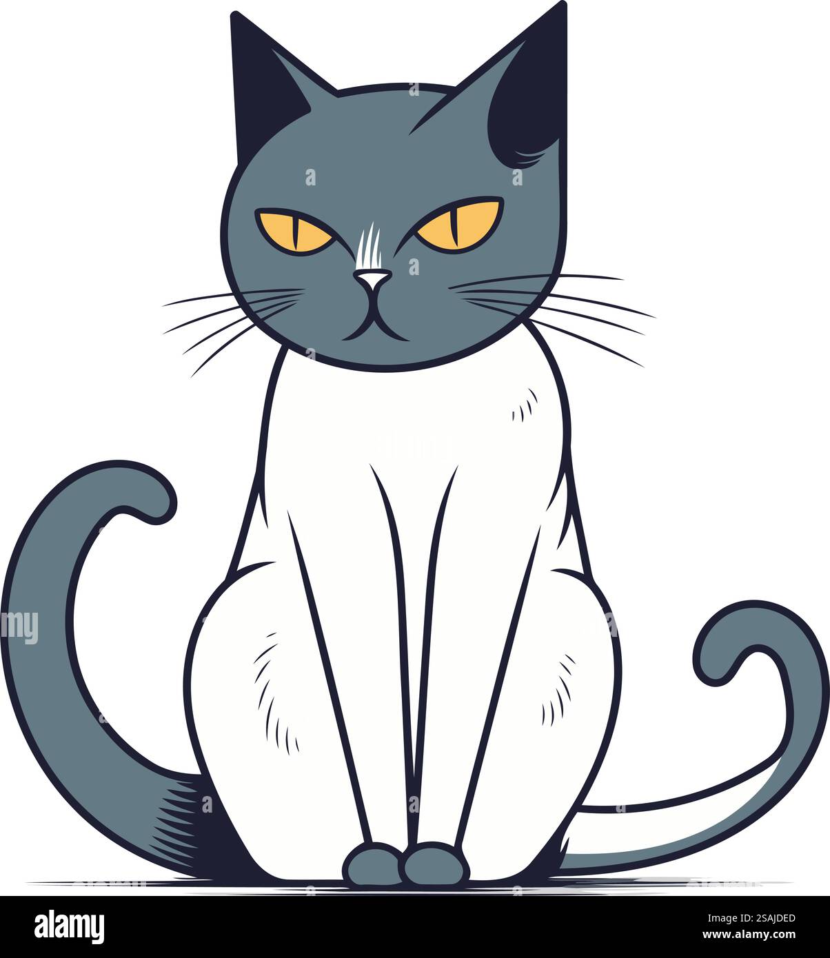 Cute cartoon cat sitting and looking at camera. Vector illustration ...
