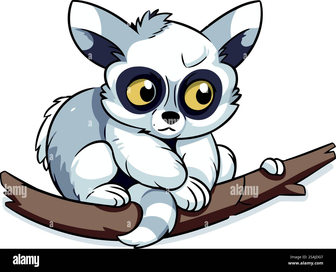 Cute cartoon lemur sitting on a branch. Vector illustration Stock ...