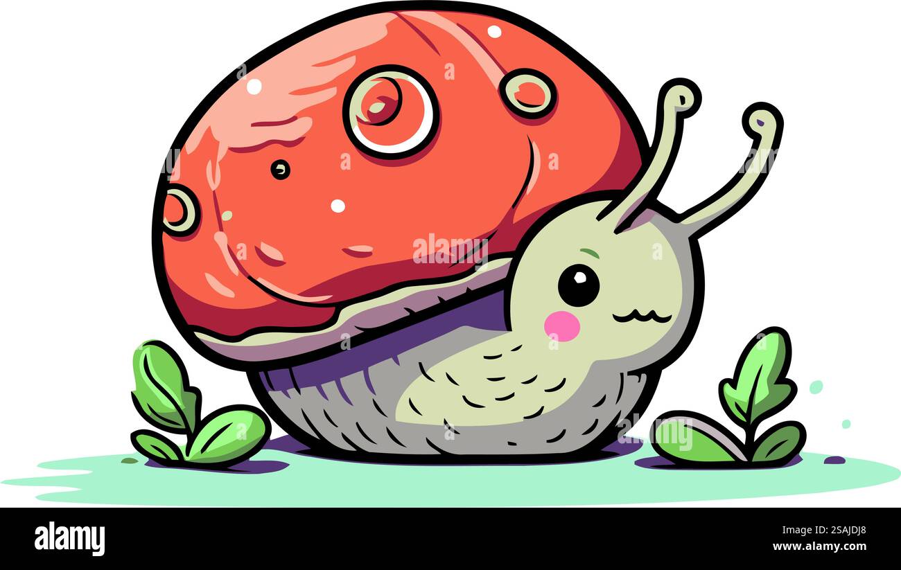 Cute snail with red shell. Vector illustration isolated on white ...