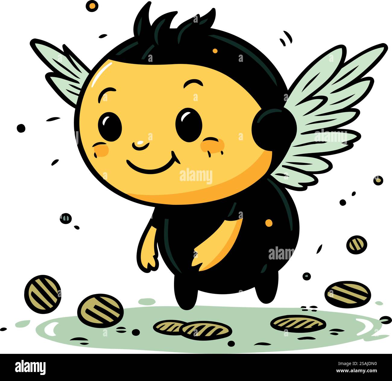 Cute little angel with wings and coffee beans. Vector illustration ...