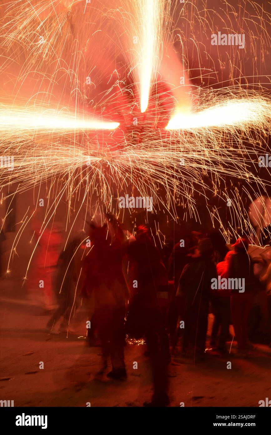 Catalan tradition of the correfocs (fire run) for village festivals ...