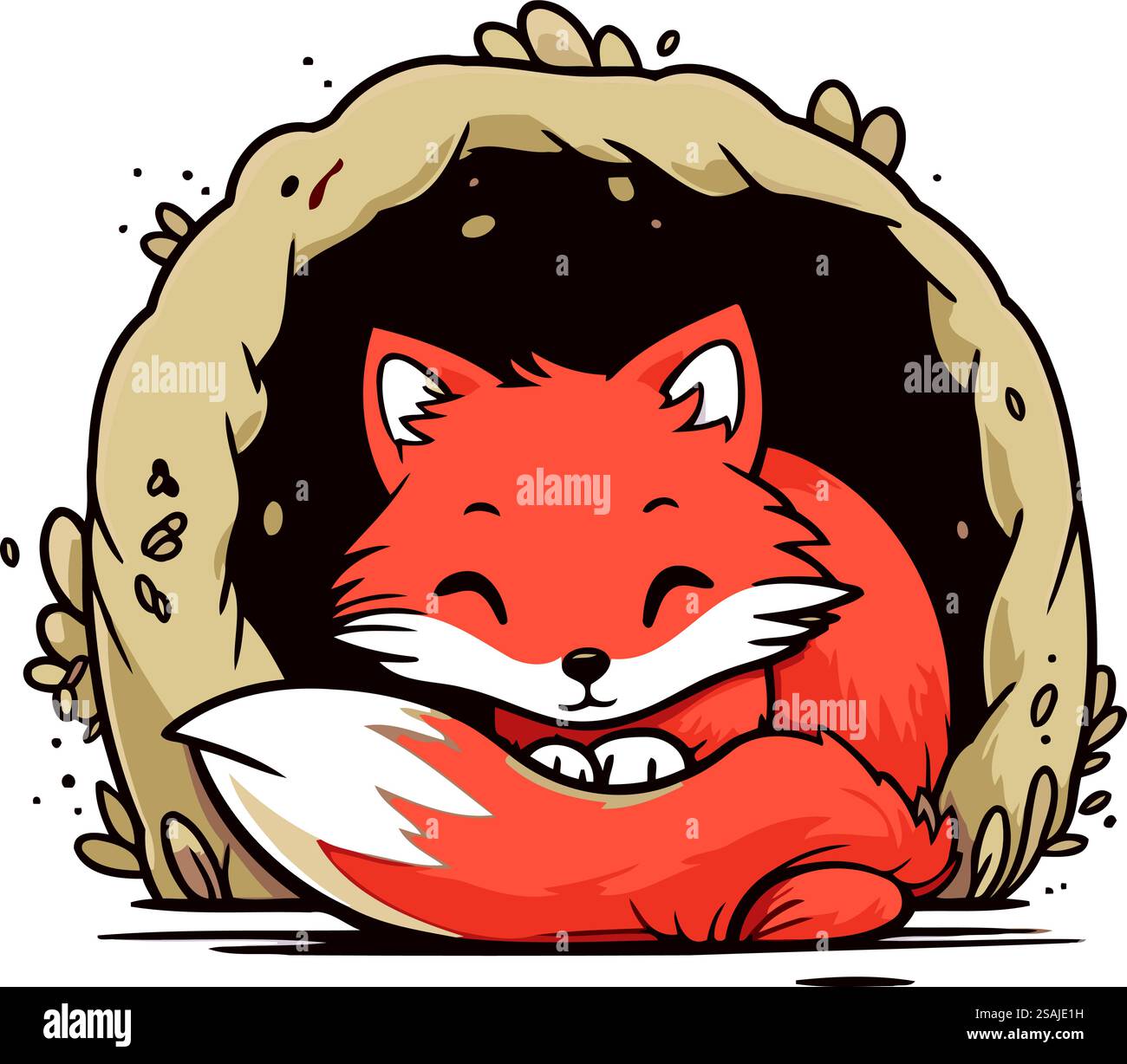 Cute fox in a cave. Vector illustration of a cartoon fox Stock Vector ...