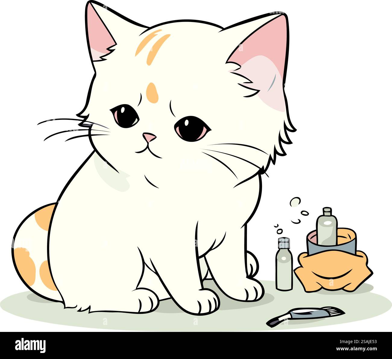Cute cartoon cat. Vector illustration of a cat with a haircut Stock ...