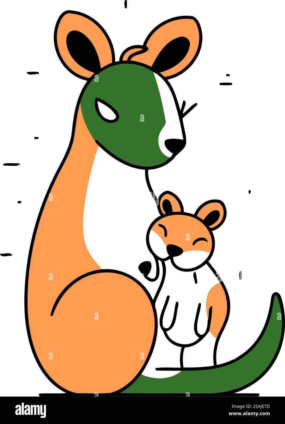 Cute kangaroo family. Vector illustration in line art style Stock ...